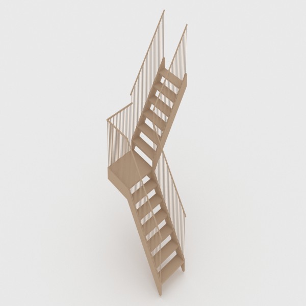 L-SHAPE STAIRCASE WITH DOUBLE RAILING 3D MODEL - FREE DOWNLOAD | FREE POLYGON